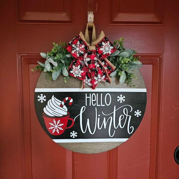 Winter Front Door Decor | Hello Winter | Snowflake | Winter Door Hanger ...