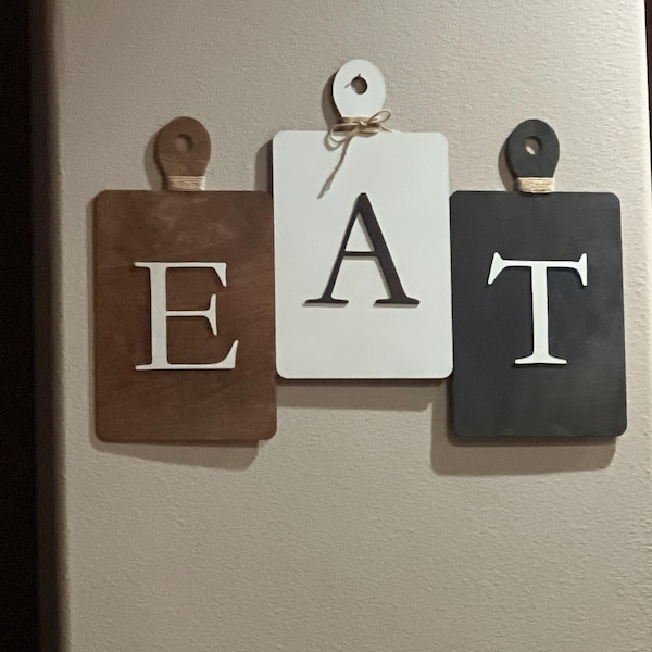 Rustic EAT Wall Decor - Cutting Board Shaped EAT Wall Hanging ...