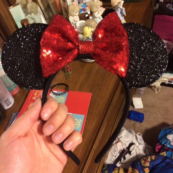Red Minnie Mouse Ears, Sparkly Minnie Ears, Sparkly Mickey Ears, Minnie ...