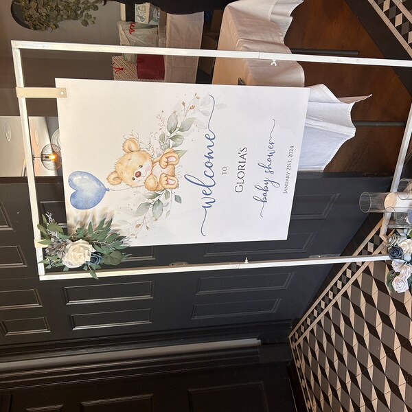 Editable Blue Teddy Bear Baby Shower Welcome Sign Bear Themed Baby ...