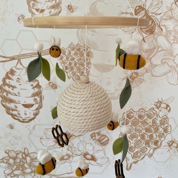 Felt Bumble Bee Mobile - Beehive & Bee Nursery Decor - Handmade Mobile ...