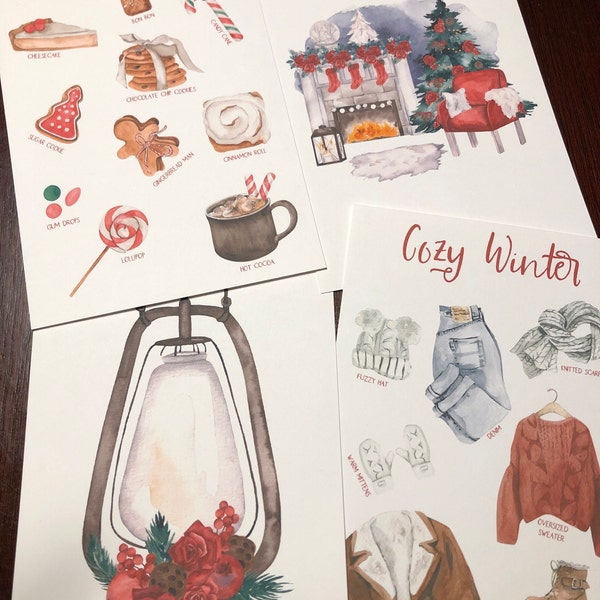 Cozy Winter Postcard Set | Christmas Postcards | Winter Postcards | Art ...