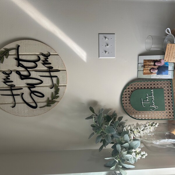 Rattan Last Name Shelf Sign - Rattan Wall Decor - Personalized Boho ...