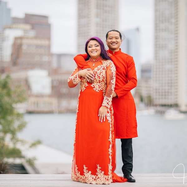 Red Ao Dai: Vietnamese Wedding Dress With Gold Embroidery#ta123 - Etsy