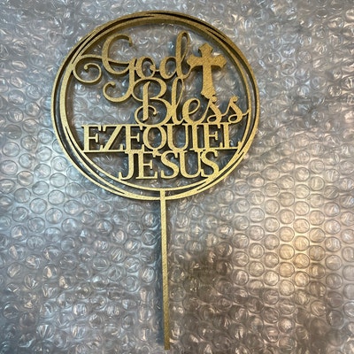 Laser Cut Engraved God Bless Baptism Cake Topper Baby Shower Cake ...