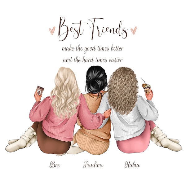 Best Friends Personalized Print, Custom 3 Friend Prints, Three Best ...