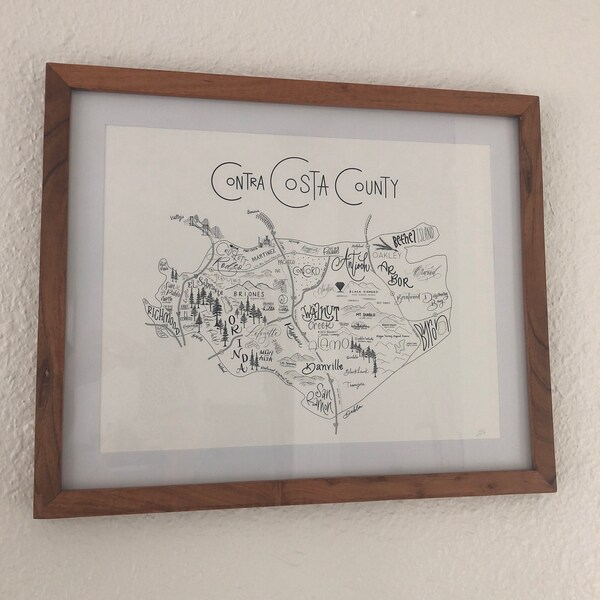 Contra Costa County Map Print - Handlettered - Map of East Bay Area ...