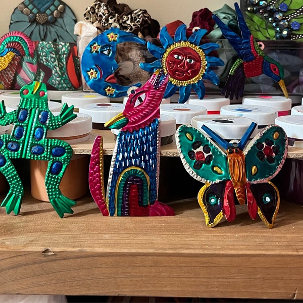 Mexican Punched Tin Ornament Armadillo Southwest Colorful Folk Art ...