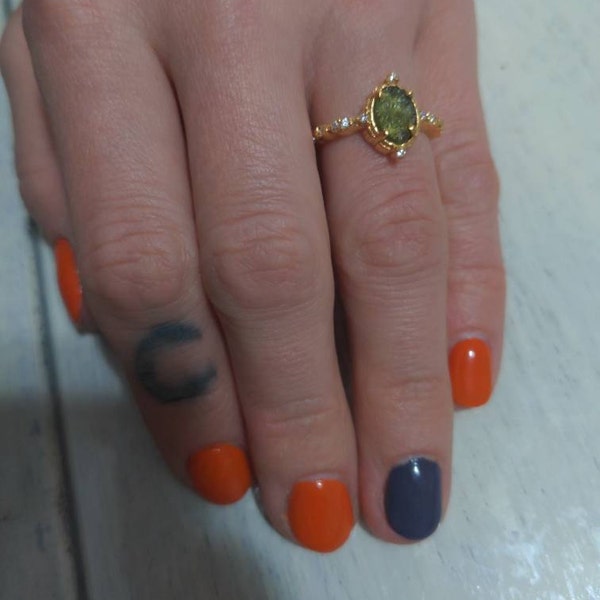 Natural Raw Moldavite With Libyan Desert Glass Ring | Mix Stone Ring ...