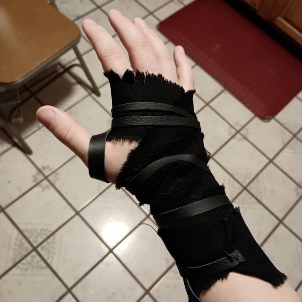 Distressed Black Heavy Cotton Hand Wraps, Leather Fist Wraps, Viking ...