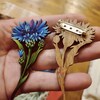 Cornflower Pin Wood Pin Flower Badge Hand Painted Summer Pin - Etsy