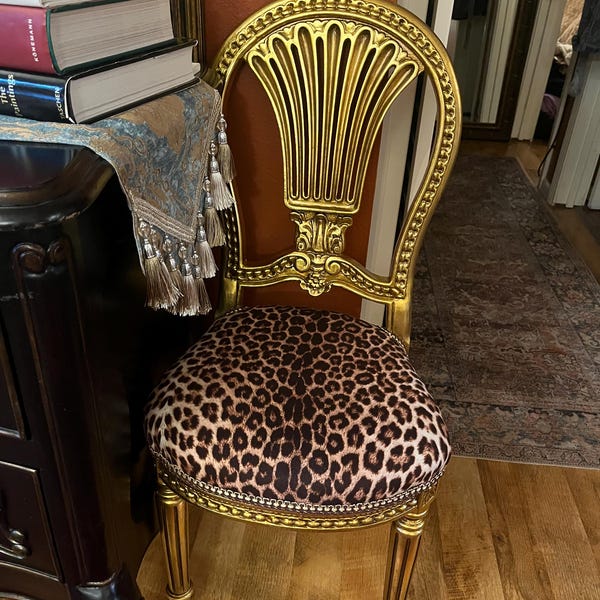 Leopard Print Upholstered Footstool in Gold Leaf Small Chair - Etsy