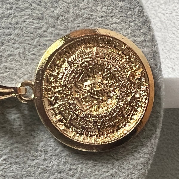 Gold Plated Calendar Aztec Pendant Necklace, 14k Gold Plated Calendar ...