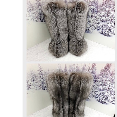 Gray Silver Fox Fur Boots Exclusive Winter Boots for Women - Etsy