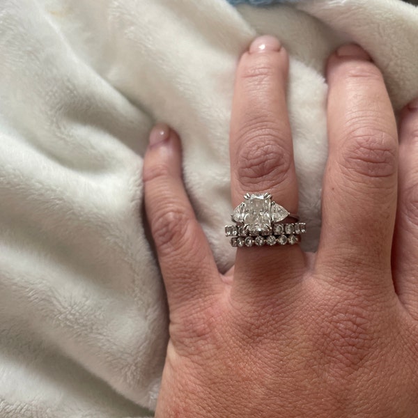 9.9 CT Large Emerald Cut Moissanite Ring Big Solitaire Emerald Cut Engagement Ring Hidden Halo ...