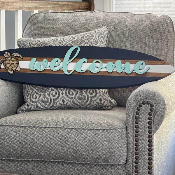 Surfboard Sea Turtle Welcome Sign - Etsy
