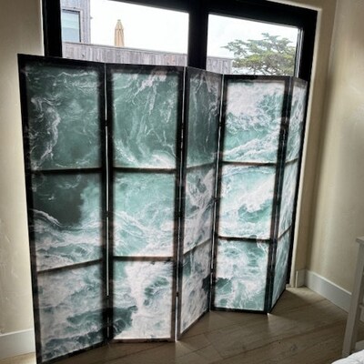 Imitation Wood Screen Print Canvas Room Divider Abstract Art Décor Free ...