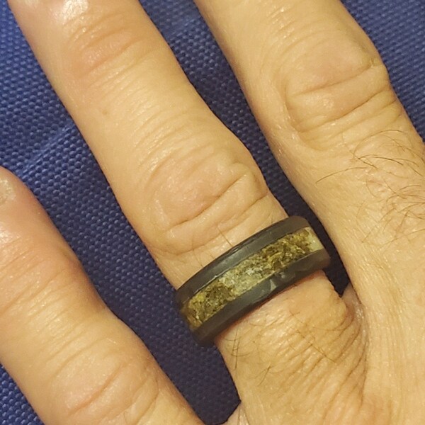 Dark Wood Cannabis Gold 24K Glow Titanium Ring, Weed Wedding Ring ...