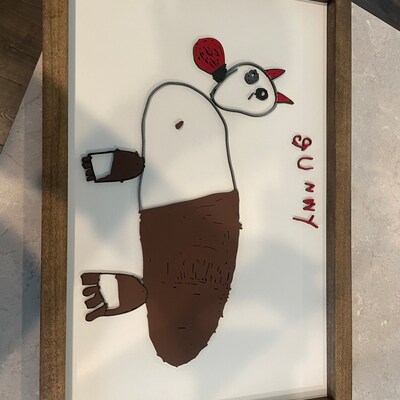 Custom Engraved Single Kids Line Drawing Wood Framed Sign, Kids Drawing ...