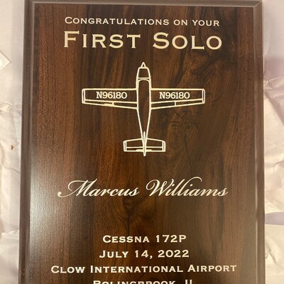 First Solo Flight Award Personalized Airplane Pilots First Solo Gift ...