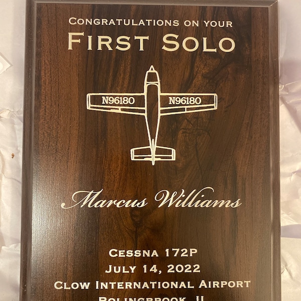 First Solo Flight Award | Personalized Airplane Pilots First Solo Gift ...
