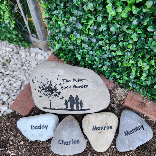 7in Grandma Garden Rock 3in Name Stones Add Kids Custom Order Carved ...