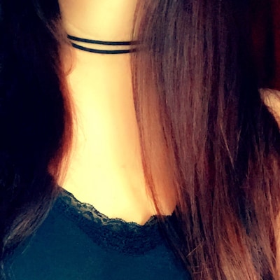 Thin Black Choker Simple Black Chokers Black Leather Choker Dainty ...
