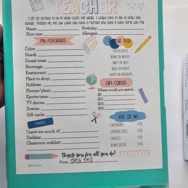 All About My Teacher / Teacher Favorite Things / First Day of School ...