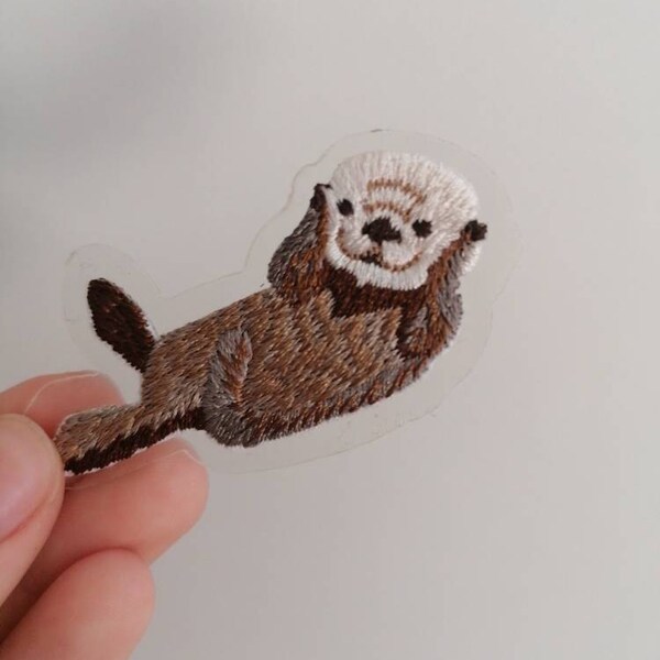 Otter Stick-on Patch, Kawaii Animal Badge, Kids Animal Decorative Patch ...