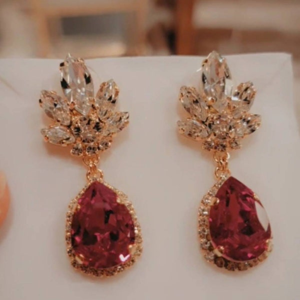 Ruby Earrings, Garnet Red Drop Earrings, Ruby Red Crystal Earrings ...