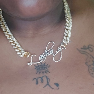 Custom Diamond Name Necklace Iced Out Cuban Chain, Script Name Necklace ...