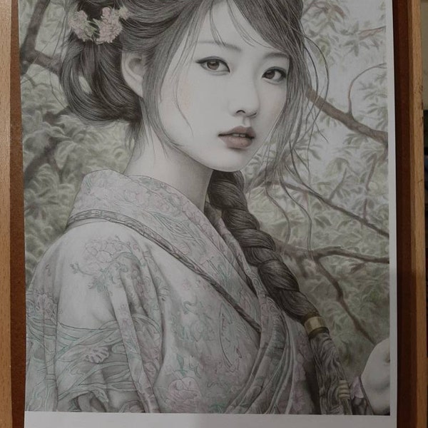 20 Grayscale Adult Coloring Pages of Beautiful Japanese Geisha. HD ...