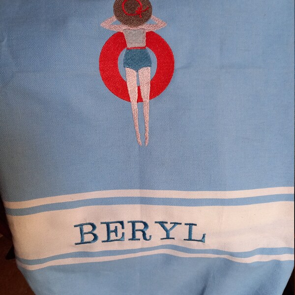 Pool Float Sunbathing Woman Straw Hat Embroidery Machine Design Instant ...