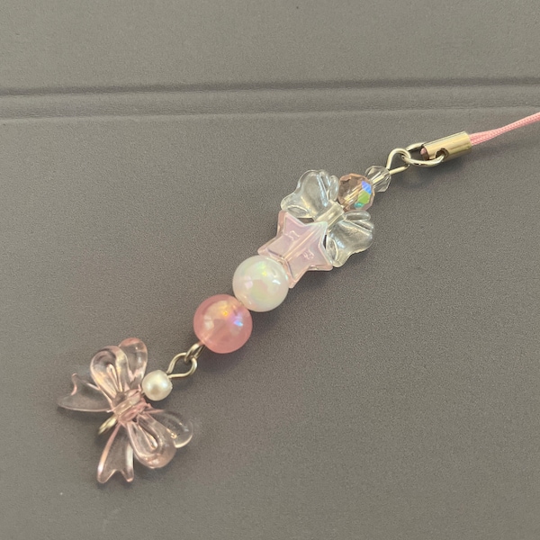 Pink Phone Charm Cute Beaded Keychain Aesthetic Phone Straps Y2k Star ...