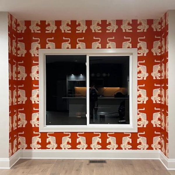 Tiger Wallpaper, Aztec Tiger Peel and Stick Wallpaper, Vintage Orange ...