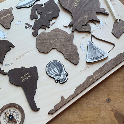 World Map Puzzle, Wooden Puzzle, Montessori Toys, Home Educational Toy ...