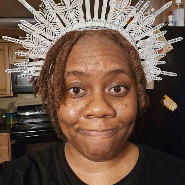 White and Gold Rose Crown - Floral Tiara, Floral Crown, Fantasy Cosplay ...