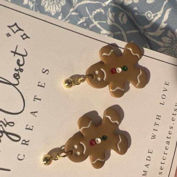 Gingerbread Man Earrings, Cute Gingerbread Dangle Earrings, Christmas ...