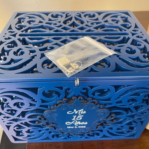 Navy Wedding Card Box With Slot Lock Wedding Money Box Rustic Card Box ...