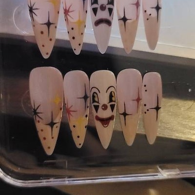 133 as a Clown Happy&sad Clowns Frenchtips Press on Nails Custom Hand ...