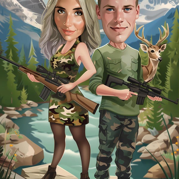 Custom Hunter Cartoon Portrait - From Your Photo, Hunting Portrait ...