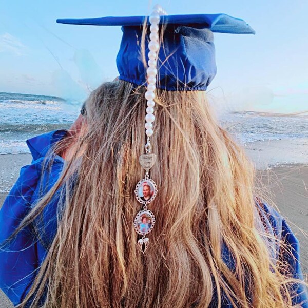 Graduation Tassel Charm With Angel Wings, Custom Graduation Cap Photo ...