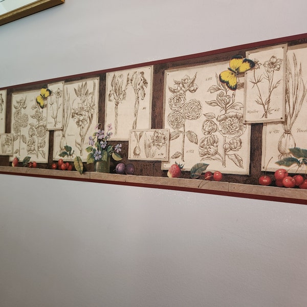 Kitchen Wallpaper Border, Vintage Food Jars and Spices on Rustic Brown ...