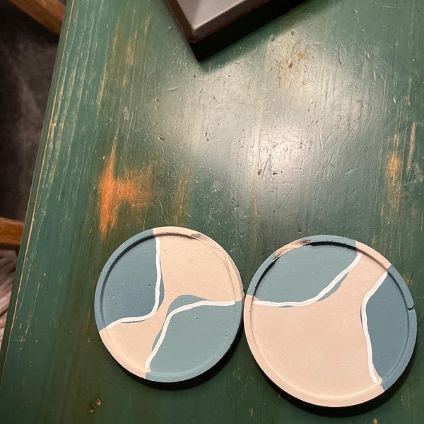 Oval Concrete Tray- Sage Green Abstract Design| Jewelry Dish ...