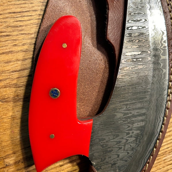 Hand Forged Damascus Steel Ulu Knife, Kitchen Knife Ulu Chef Knives, Damascus Chef Knife ...