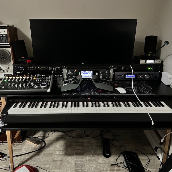 Studio Desk With Keyboard Drawer, Top Rack and Shelf, DJ Stand, 3U Rack ...