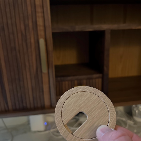White Oak Wood Desk Cable Grommet: 2 1/4" or 2 1/2". 2 Piece Style Raw ...