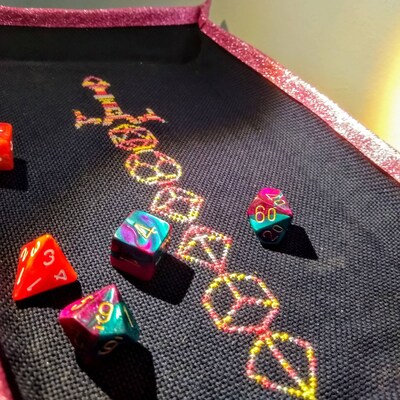 Dice Sword Cross Stitch Pattern, Rainbow Game Embroidery, Dice ...