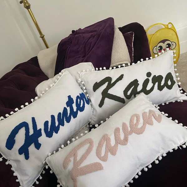 Personalized Name Punch Needle Pillow, Baby Shower Gift, Toddler ...