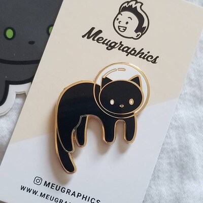 Black Space Cat Enamel Pin - Etsy